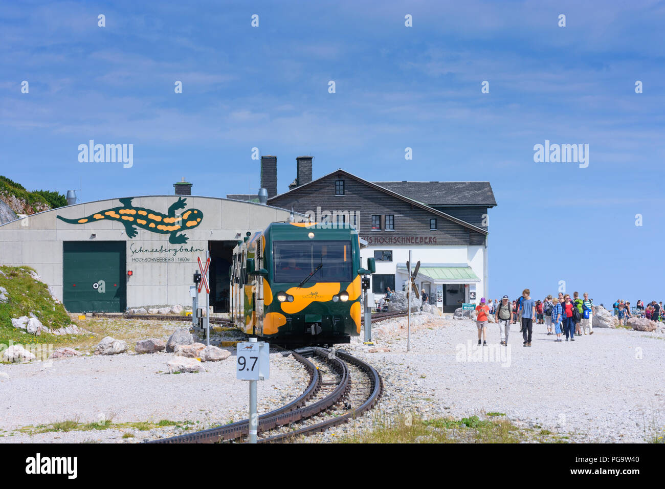 Puchberg am Schneeberg: mountain Schneeberg, train of Schneebergbahn ...