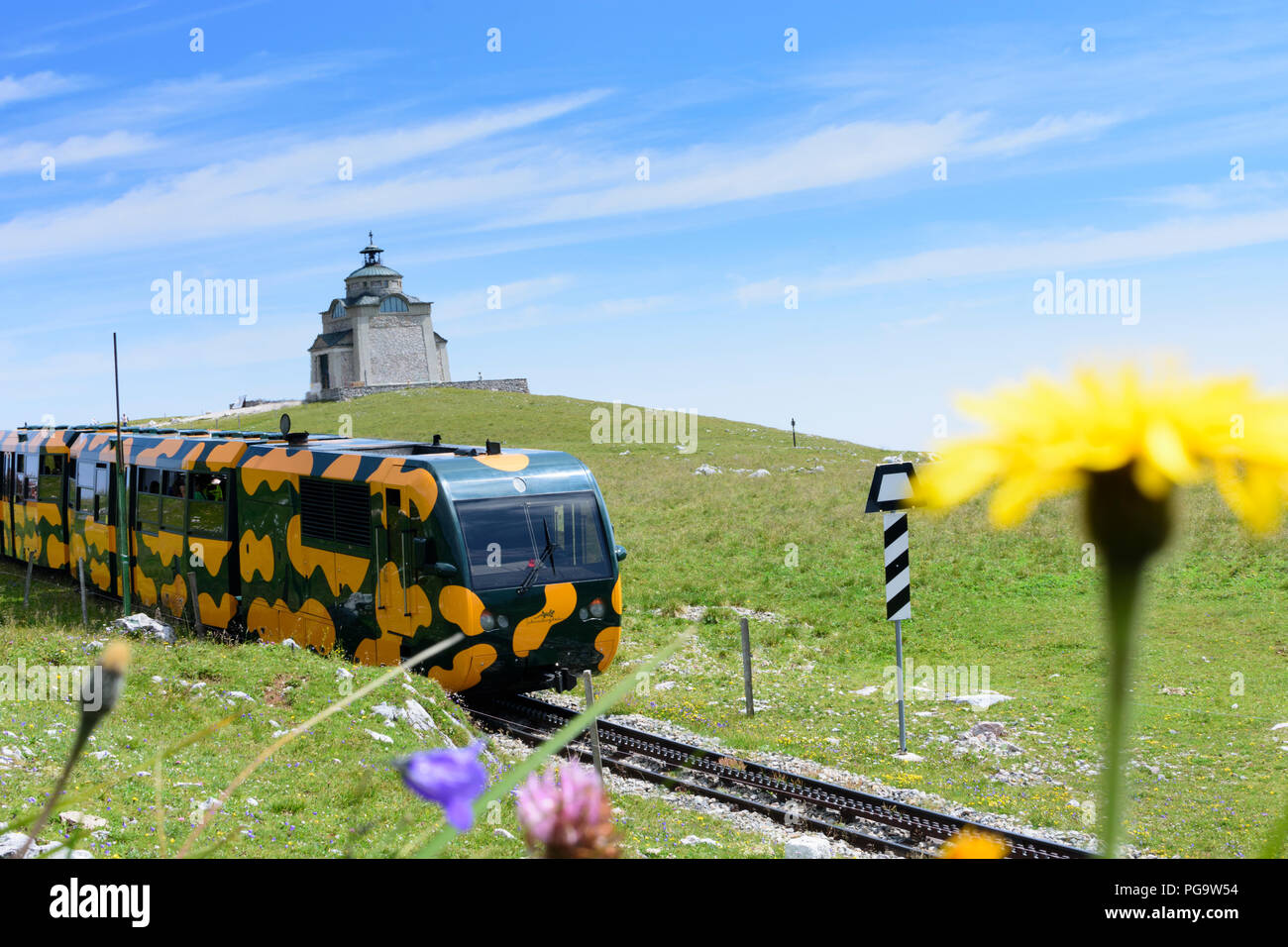 Puchberg am Schneeberg: mountain Schneeberg, train of Schneebergbahn ...