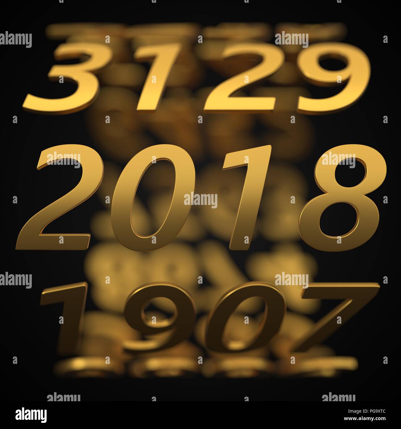 year counter concept with golden numbers. 3d illustration Stock Photo ...