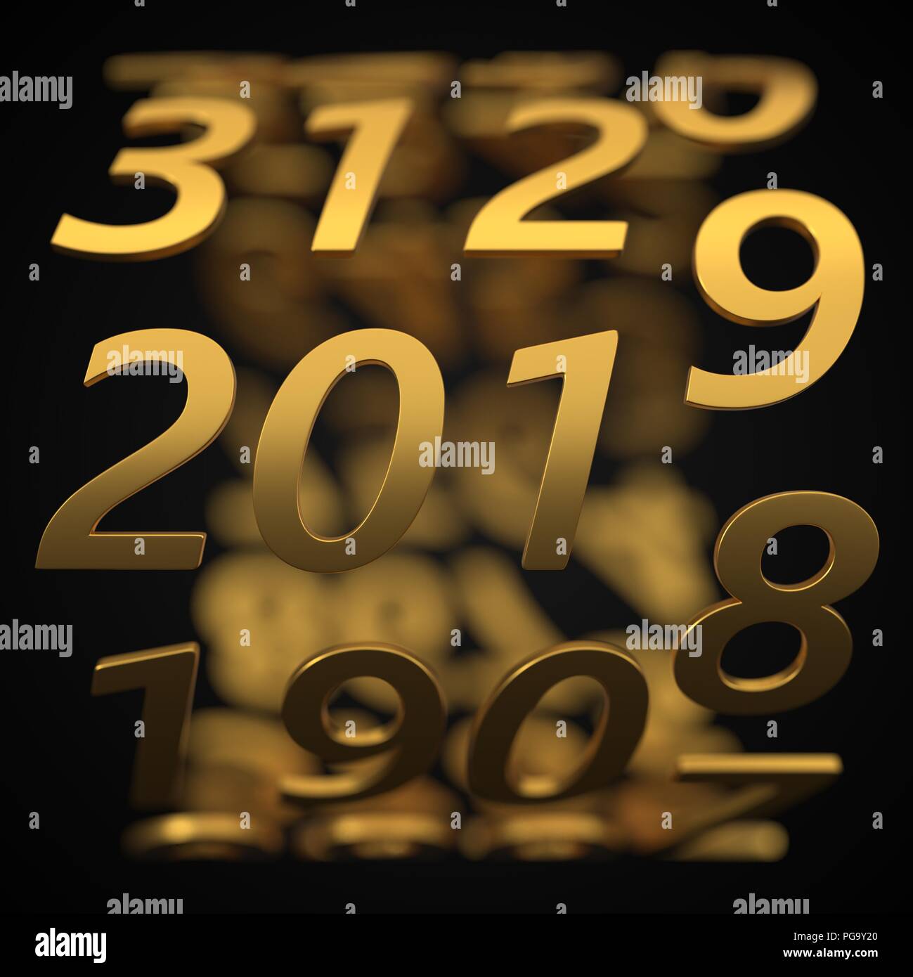 year counter concept with golden numbers. 3d illustration Stock Photo ...