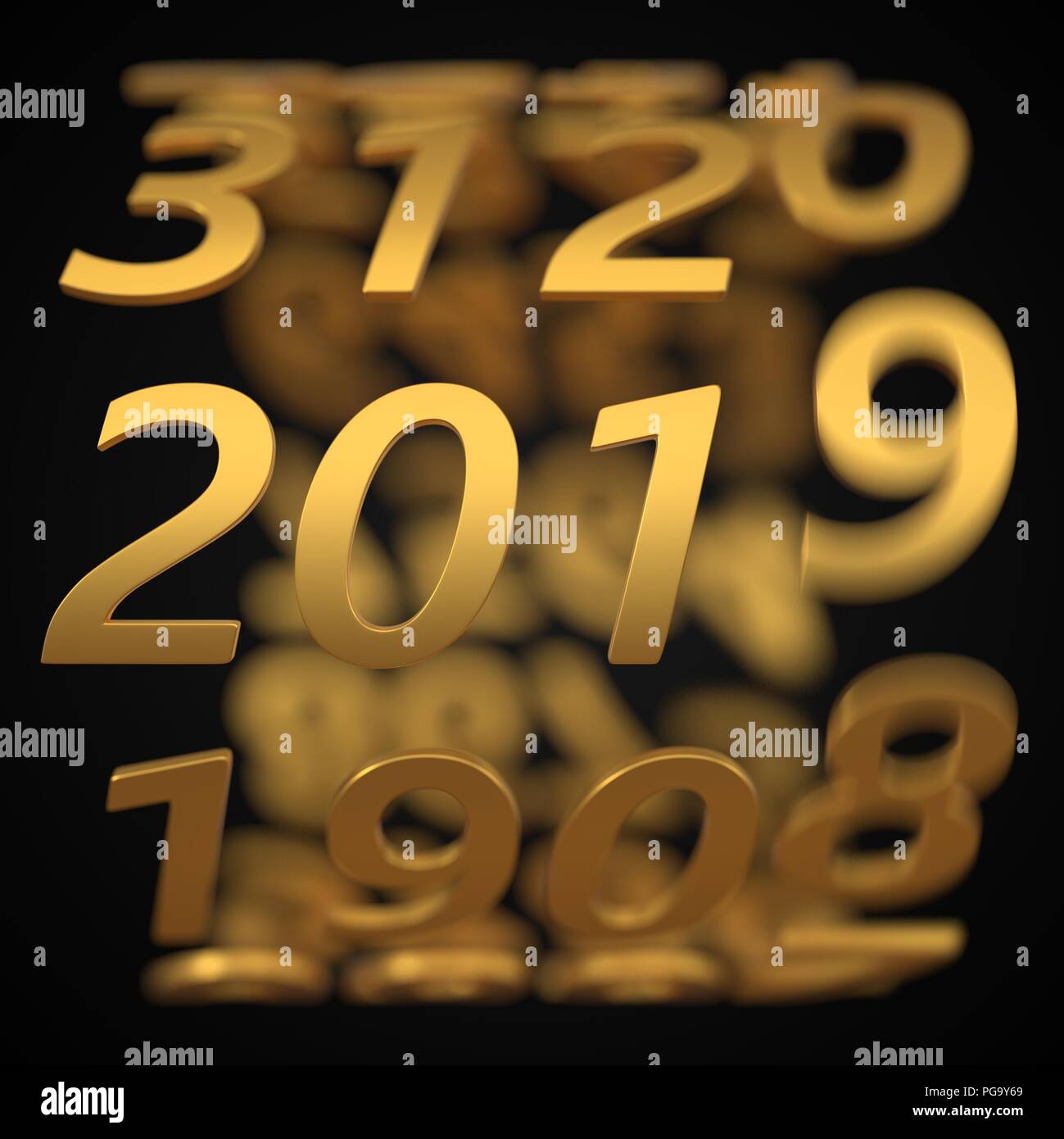 year counter concept with golden numbers. 3d illustration Stock Photo ...