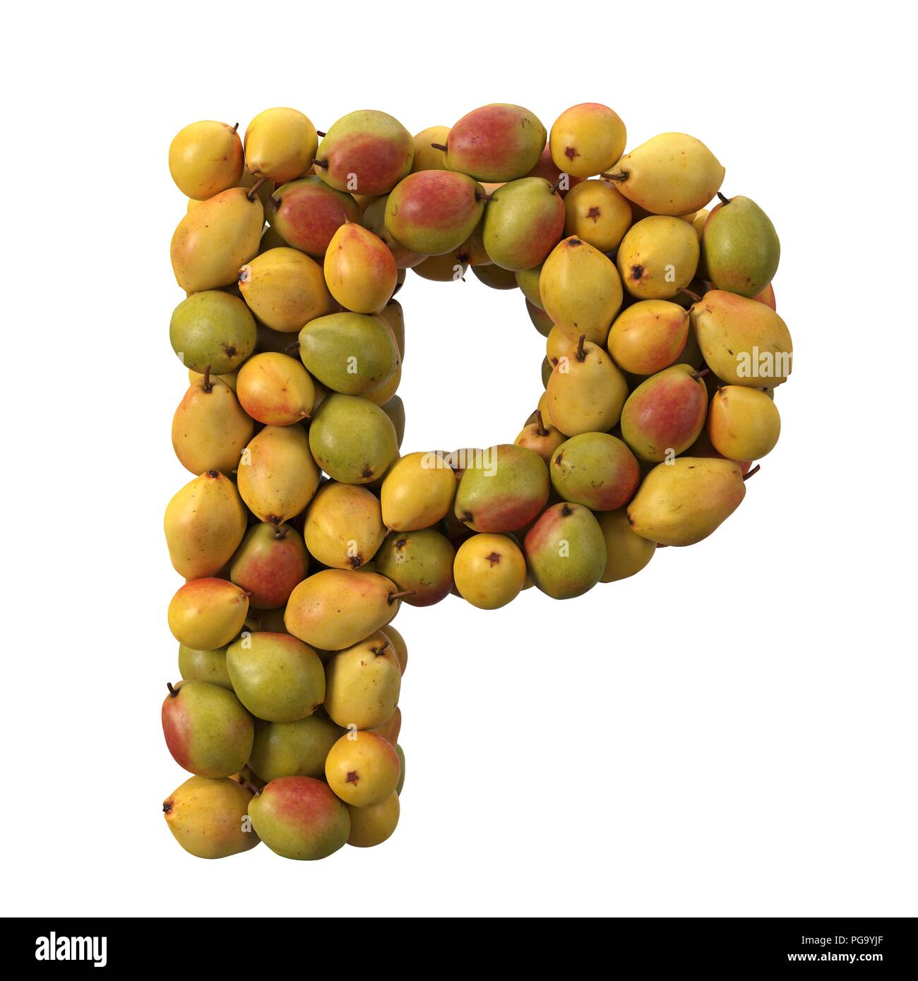 P letter filled by pears. realistic 3d illustration Stock Photo - Alamy
