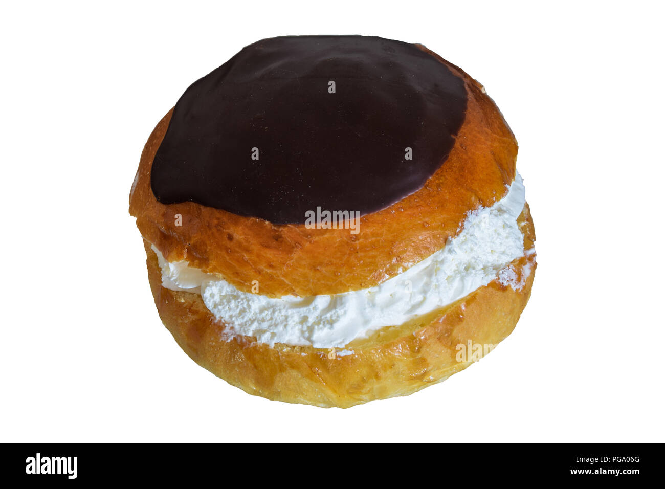 cream filled bun closeup isolated on white Stock Photo - Alamy