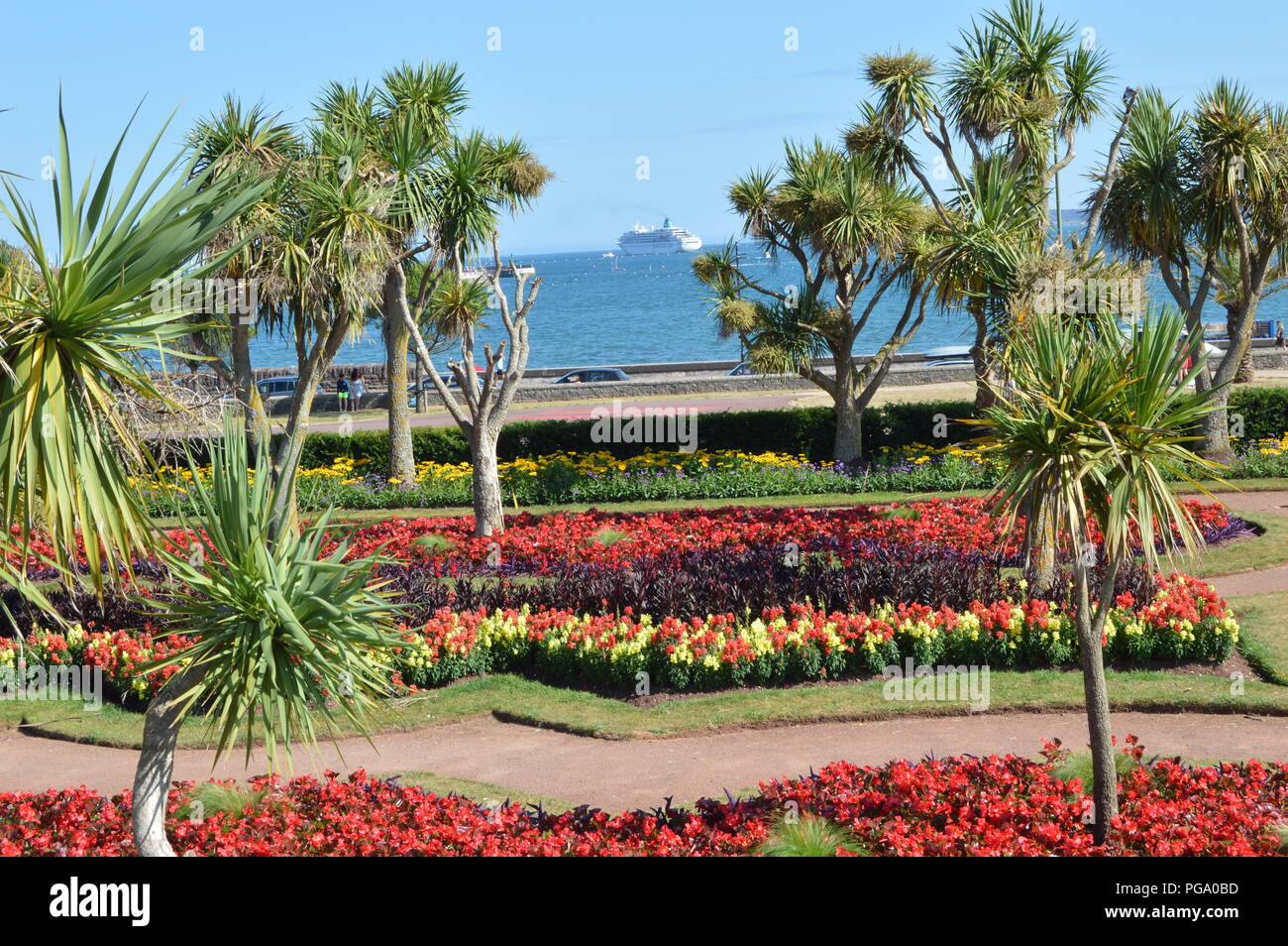 Gardens of palms and other exotic trees, Torquay Harbour, Devon ...