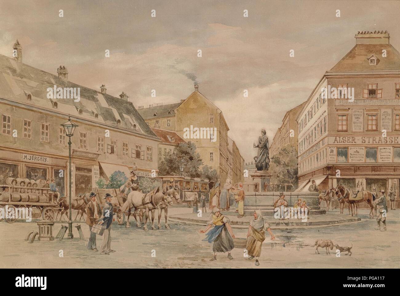 August Stefan Kronstein Alt-Wiener Brunnen am Alsergrund 1889 Stock ...