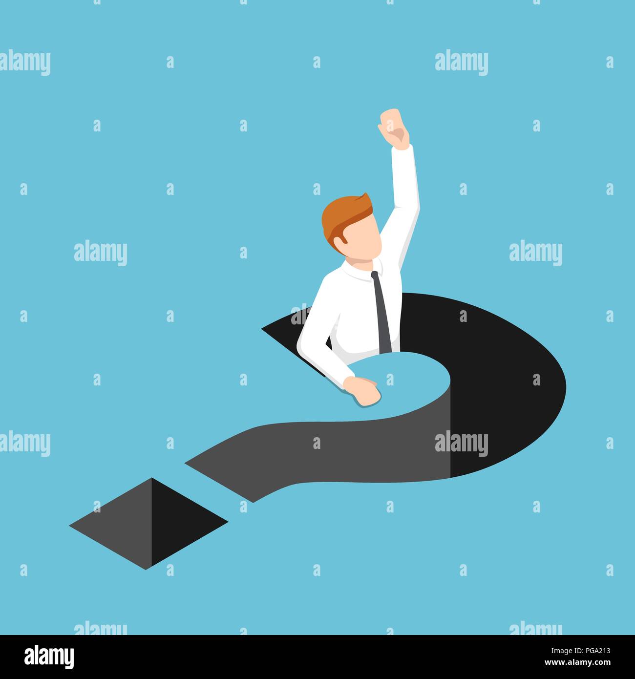 Flat 3d isometric businessman falling into question mark hole. Business ...