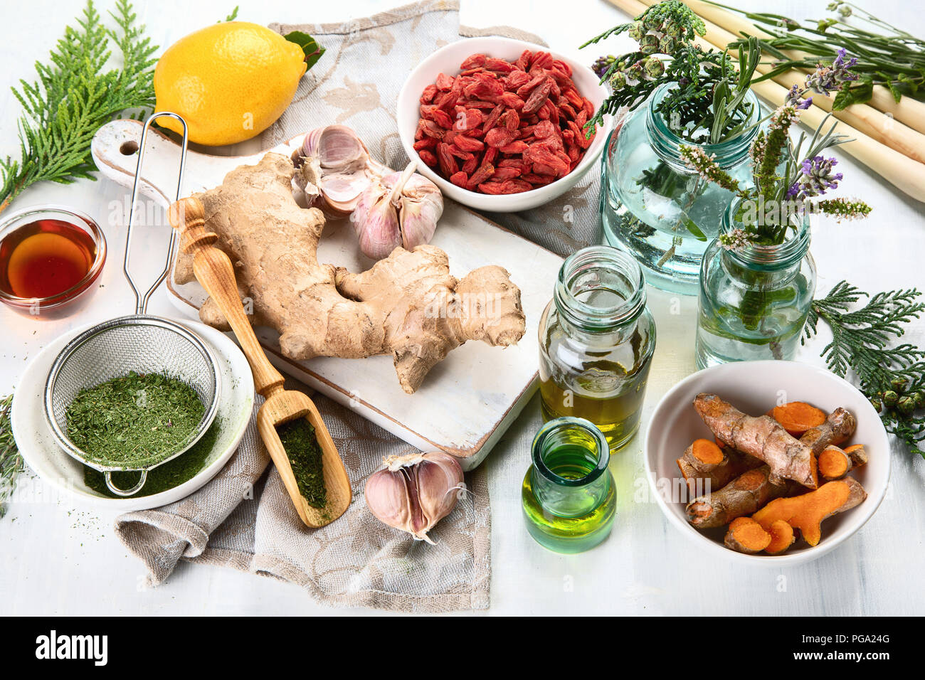 Alternative medicine concept. Herbal medicine and homeopathy Stock ...