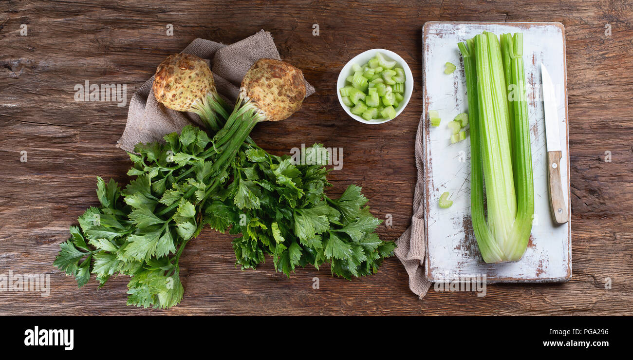 Fresh celery. Top view. Local organic food Stock Photo - Alamy