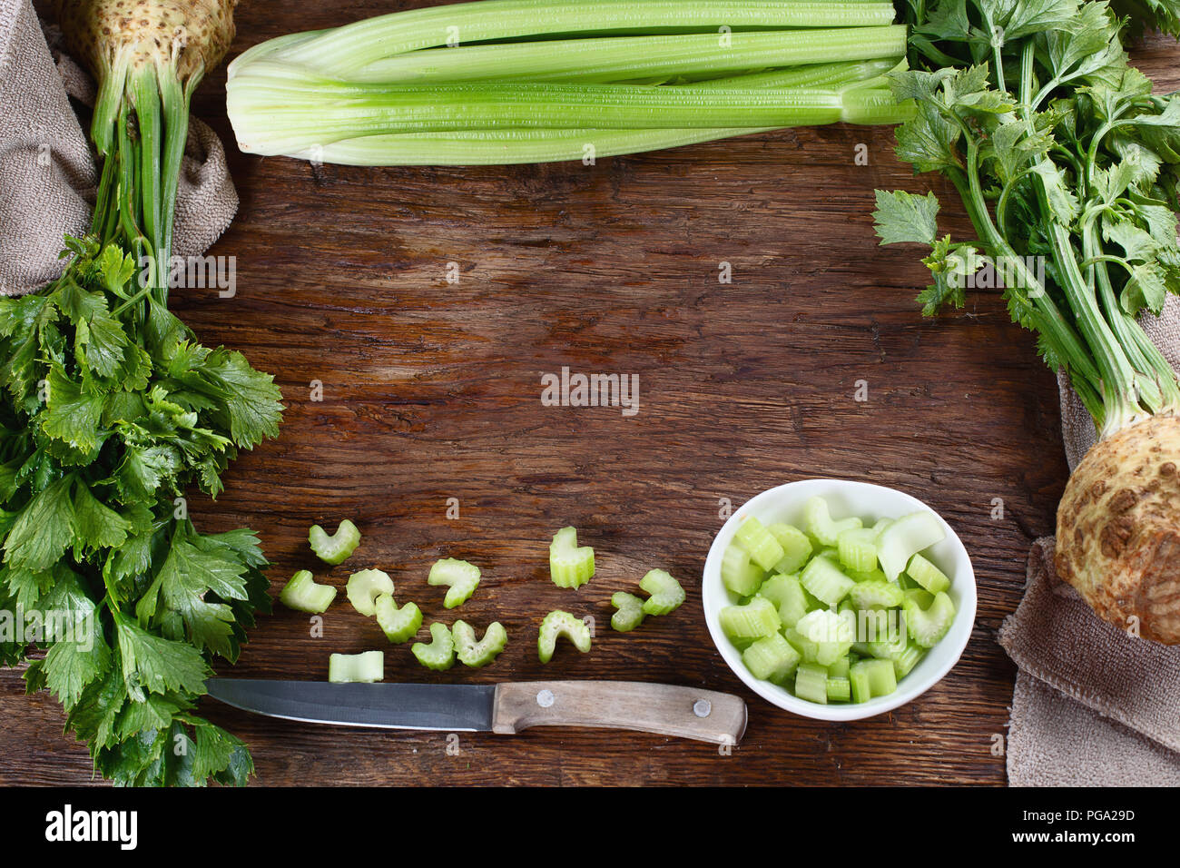 Fresh celery. Top view. Local organic food Stock Photo - Alamy
