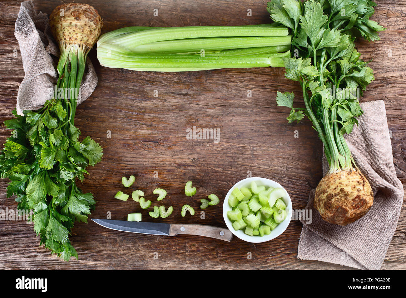 Fresh celery. Top view. Local organic food Stock Photo - Alamy