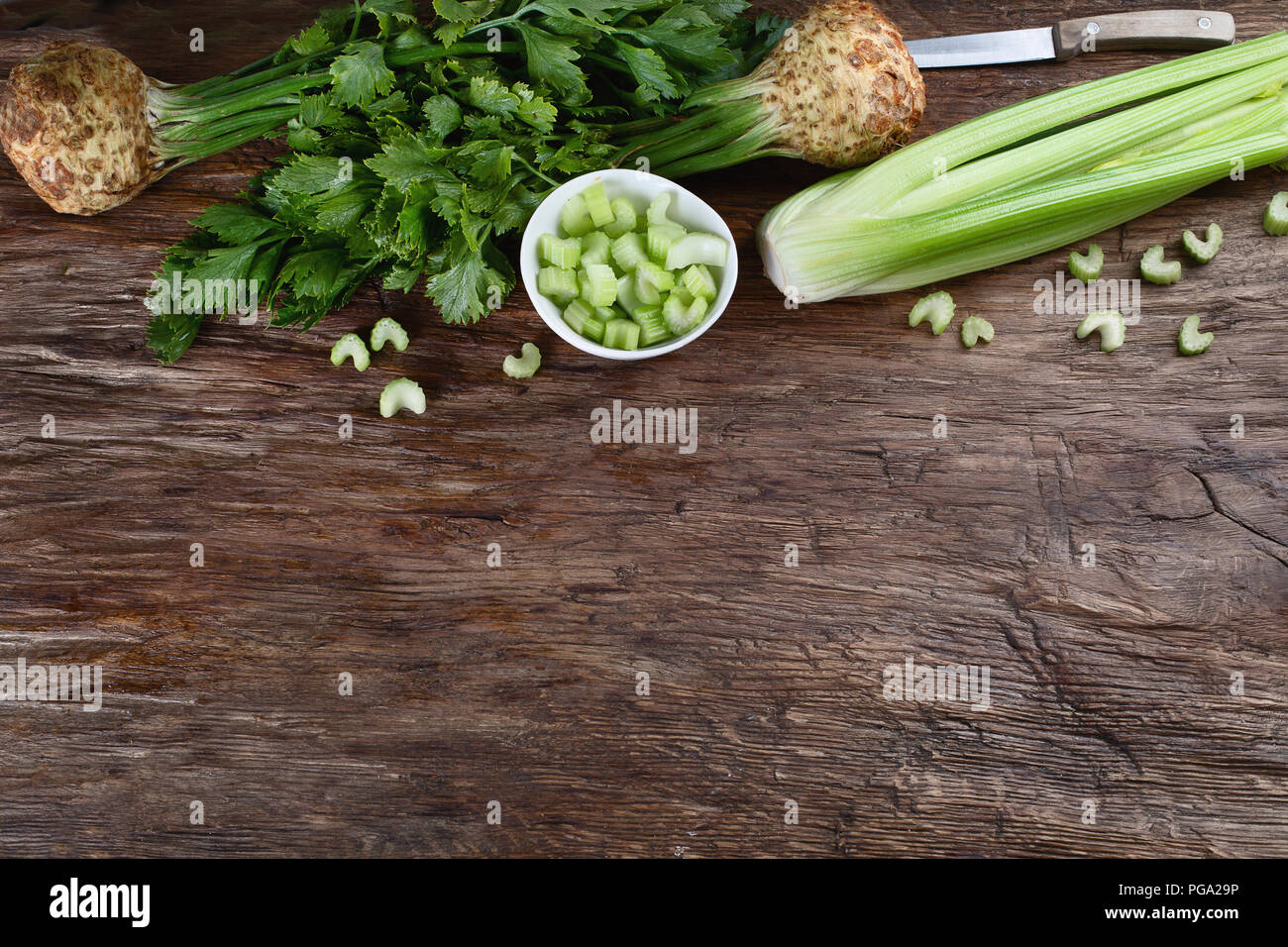 Fresh celery. Top view. Local organic food Stock Photo - Alamy