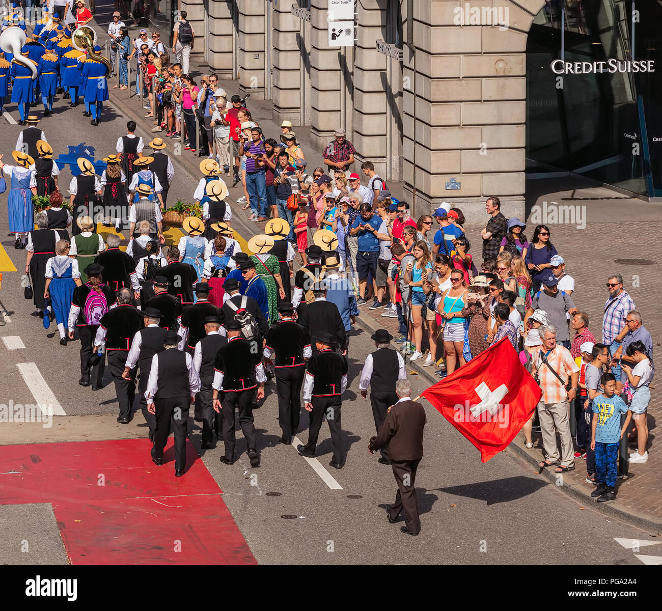 Zurich, Switzerland - August 1, 2018: participants of the parade ...