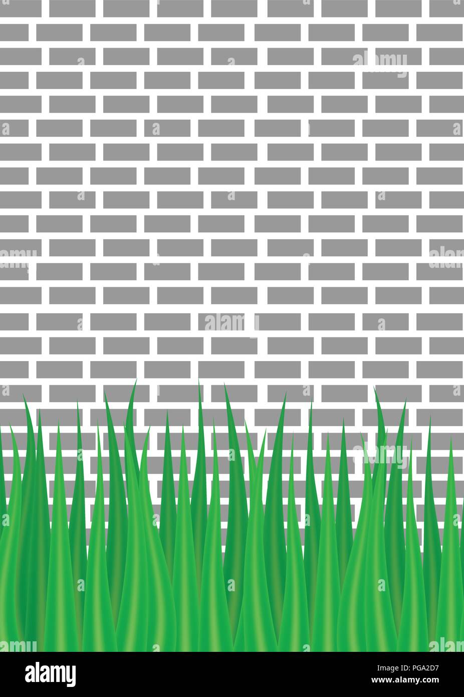 Vector illustration. gray brick wall and green grass from below Stock ...