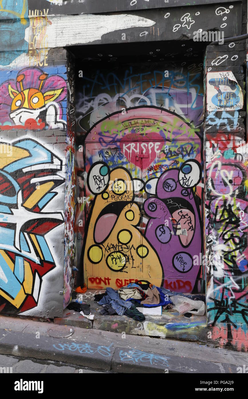 Hosier Lane, Famous Laneway Street Art (Graffiti) of Melbourne Stock ...