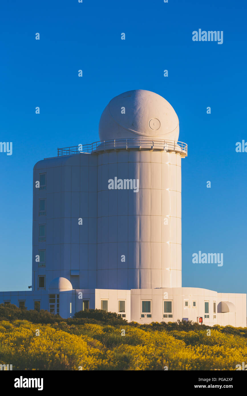 Tower of telescope in astronomical observatory on Tenerife island Stock ...