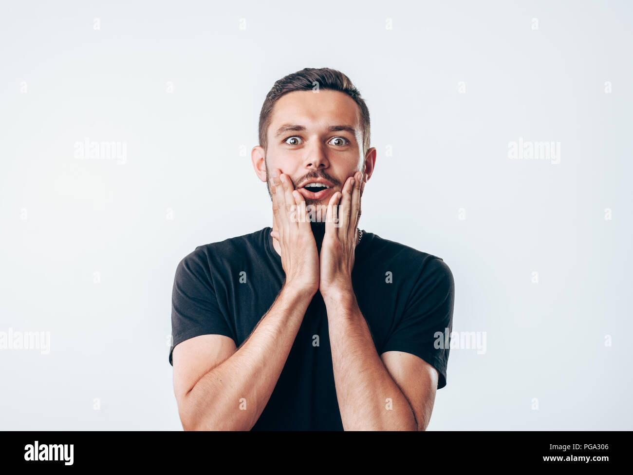 Portrait of young surprised man. People emotion facial expression Stock ...