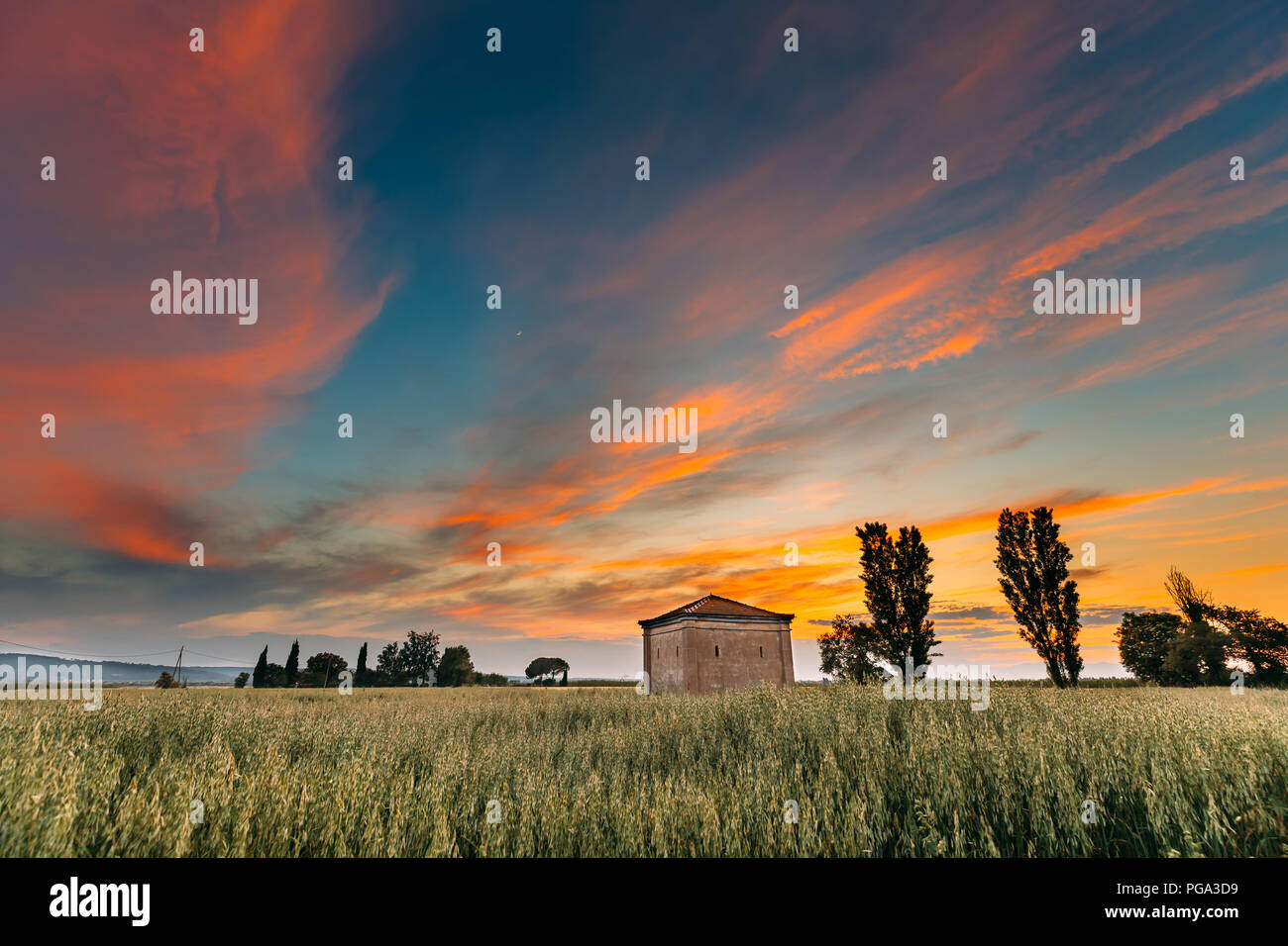 Catalonia, Spain. Spring Sunset Sky Above Spanish Countryside Rural ...
