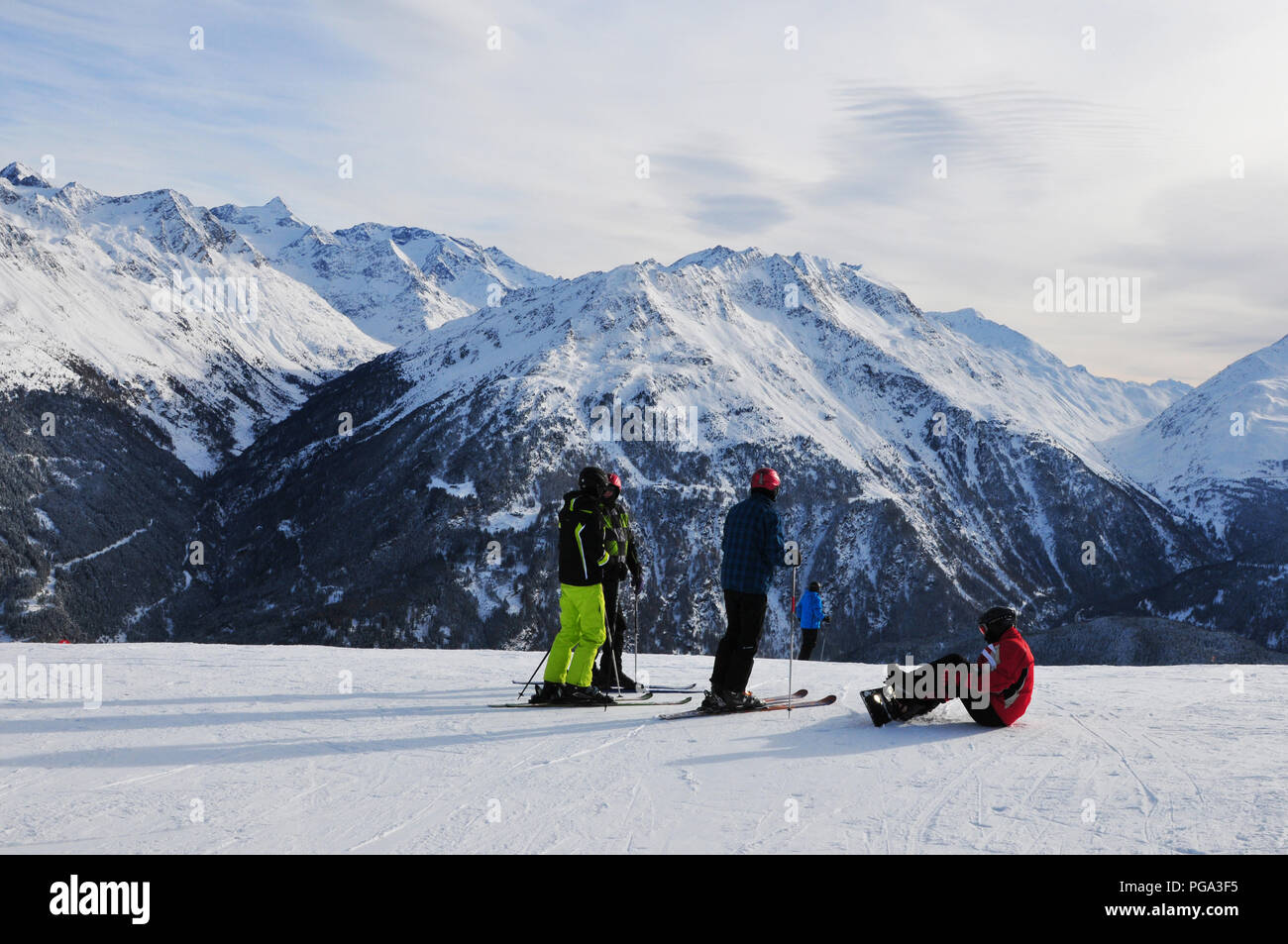 Austria: Winter sport in Sölden snow mountains at Rotkogljoch in the ...