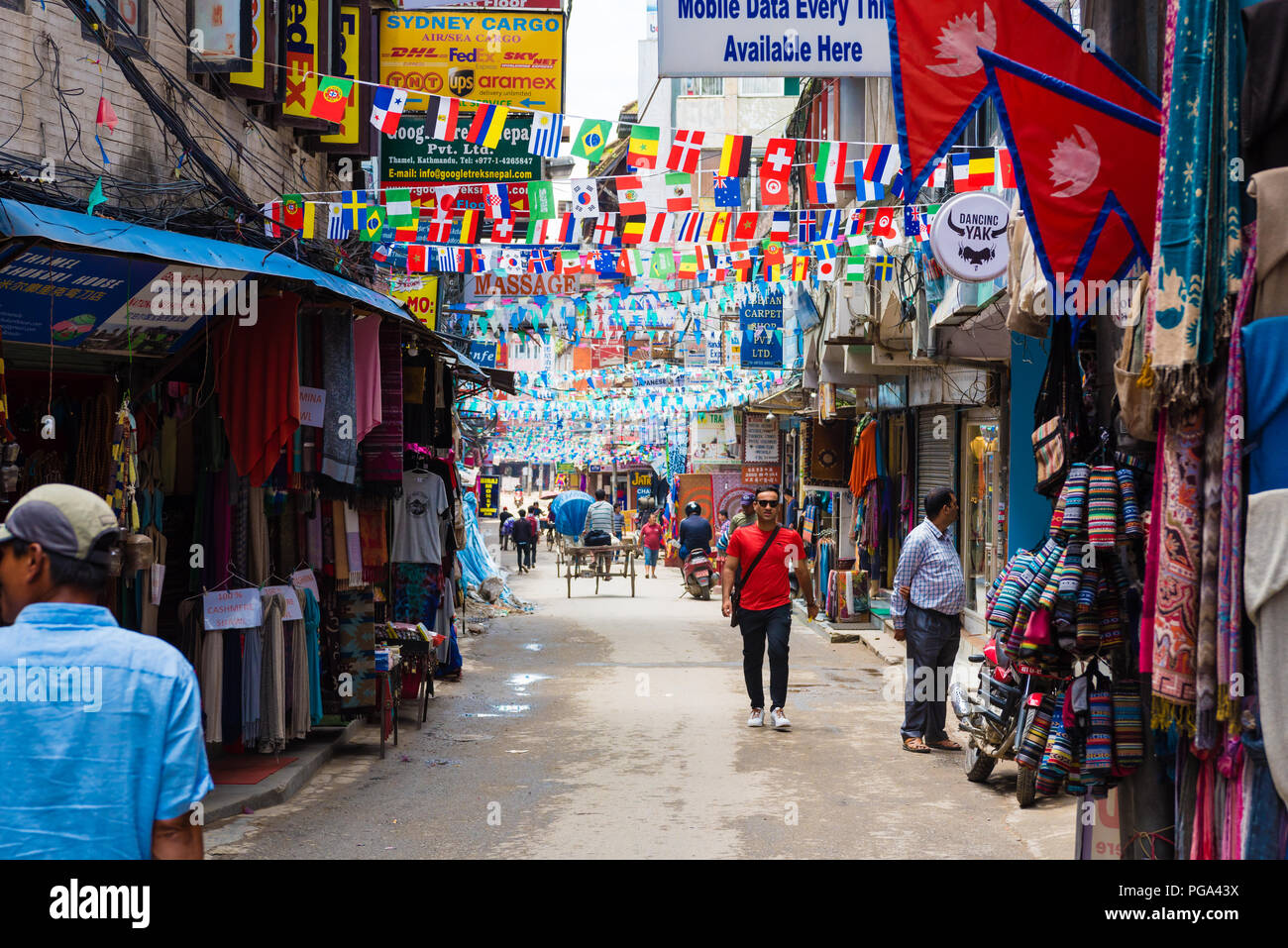 Thamel, Kathmandu, Nepal - July 15, 2018 : Street view in Thamel ...