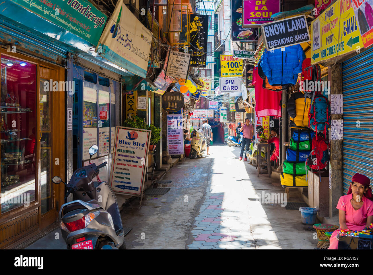 Thamel, Kathmandu, Nepal - July 15, 2018 : Street view in Thamel ...