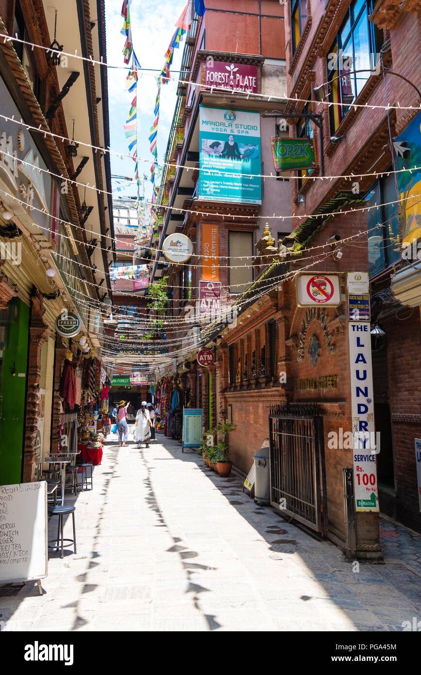 Thamel, Kathmandu, Nepal - July 15, 2018 : Street view in Thamel ...