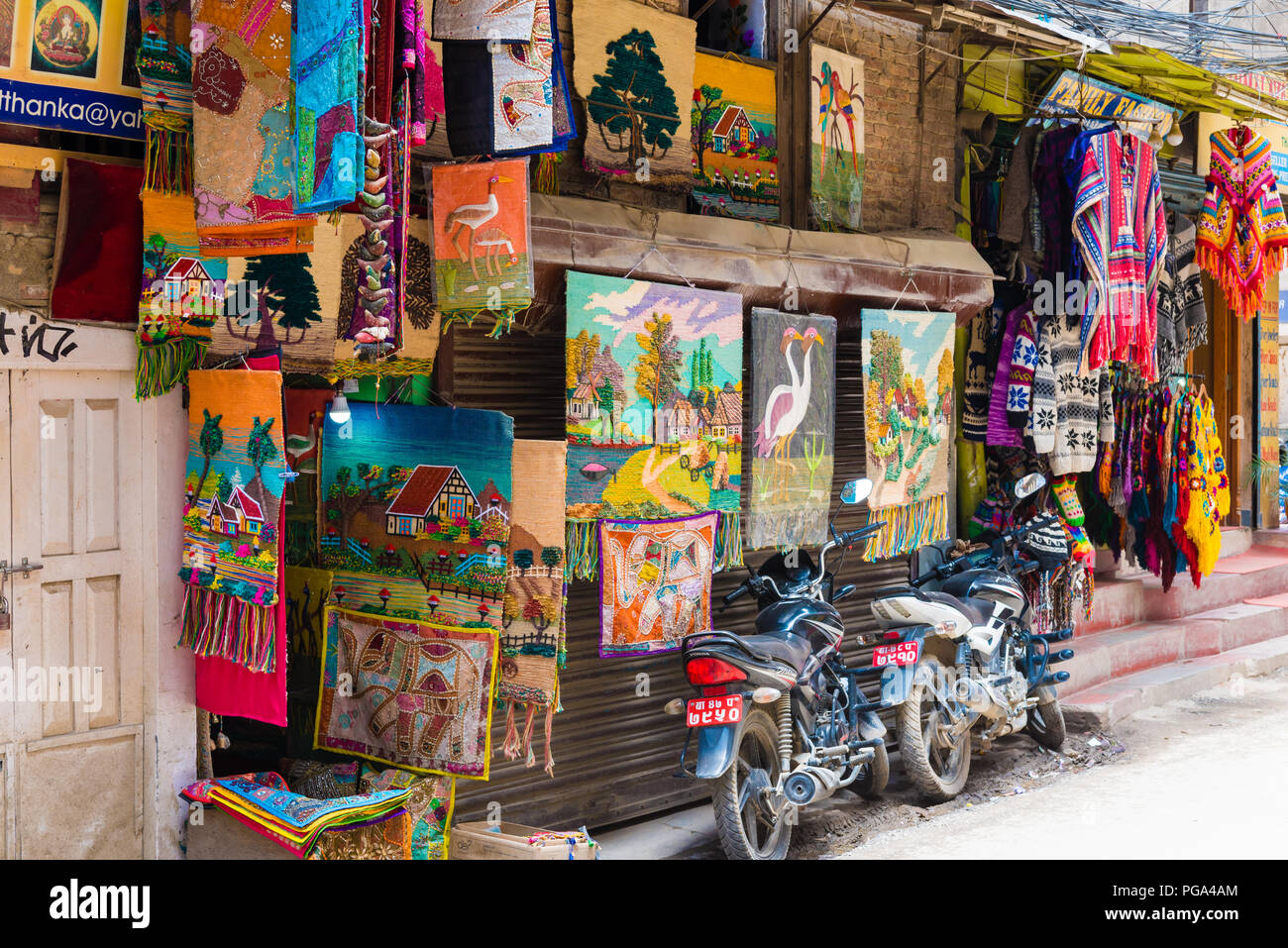 Thamel, Kathmandu, Nepal - July 15, 2018 : Souvenirs in Thamel district ...