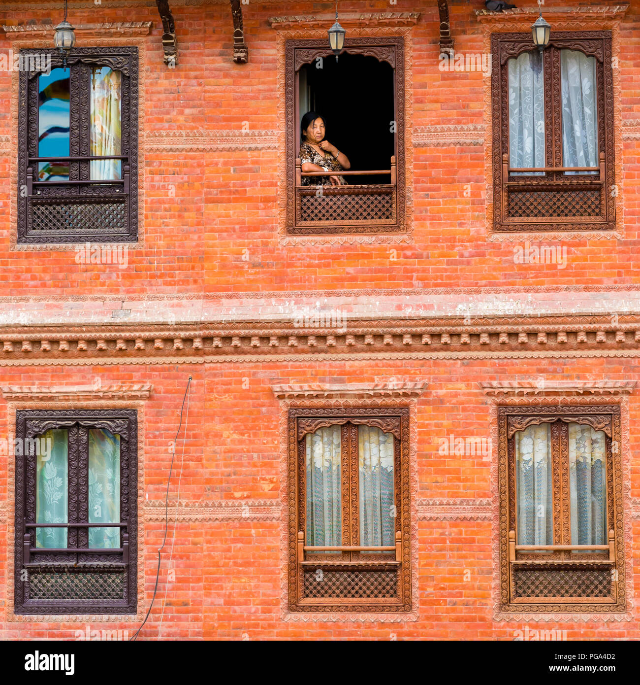 Kathmandu, Nepal - July 15, 2018 : Traditional building facade at ...