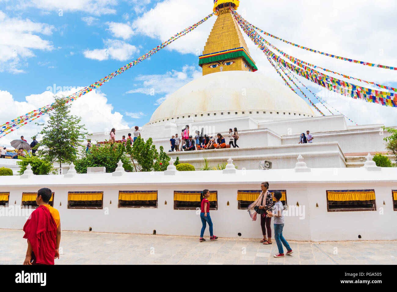 Kathmandu, Nepal - July 15, 2018 : View over Boudhanath ( Boudha ...