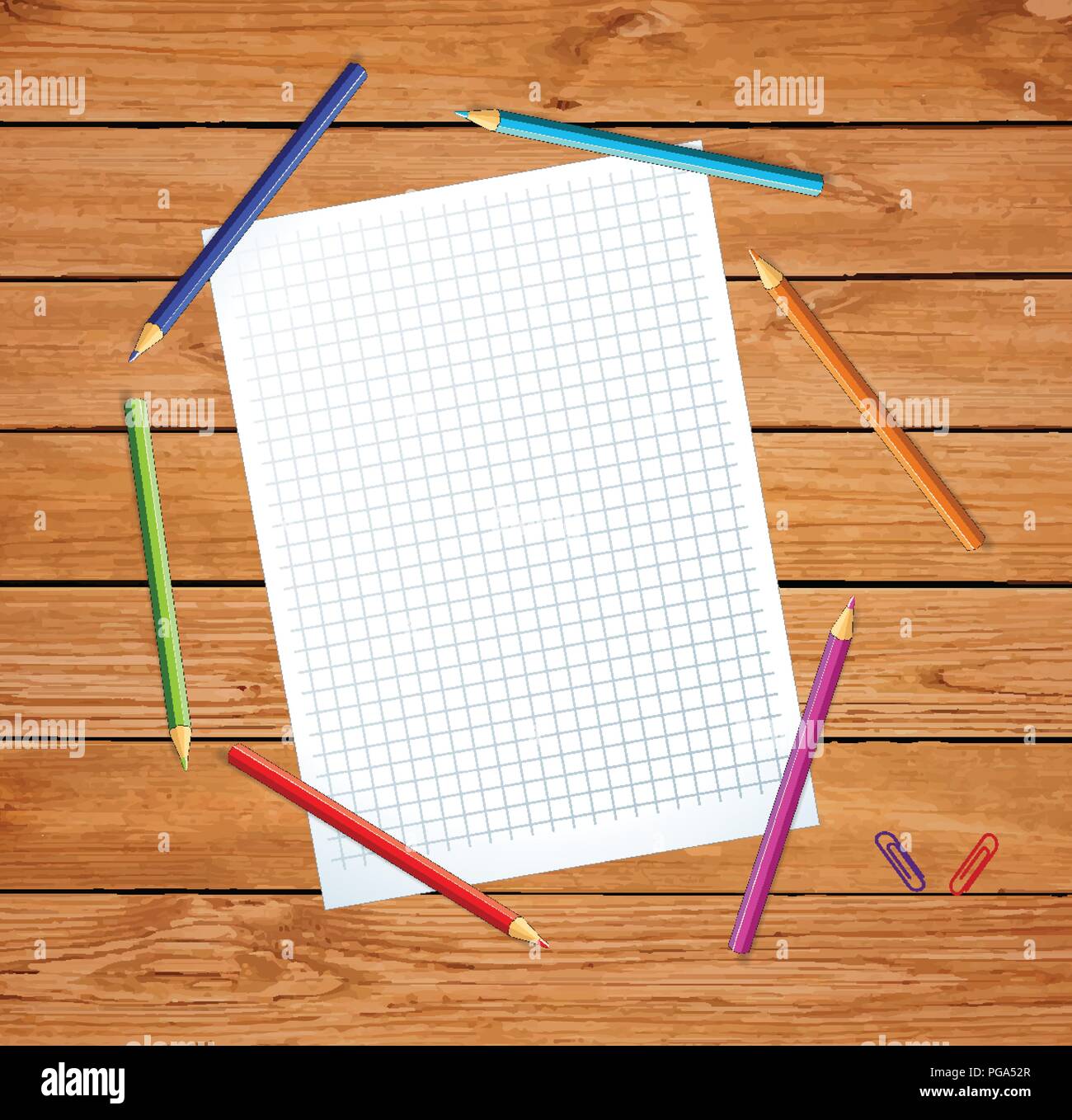 Vector illustration of clear checkered notebook sheet surrounded with ...