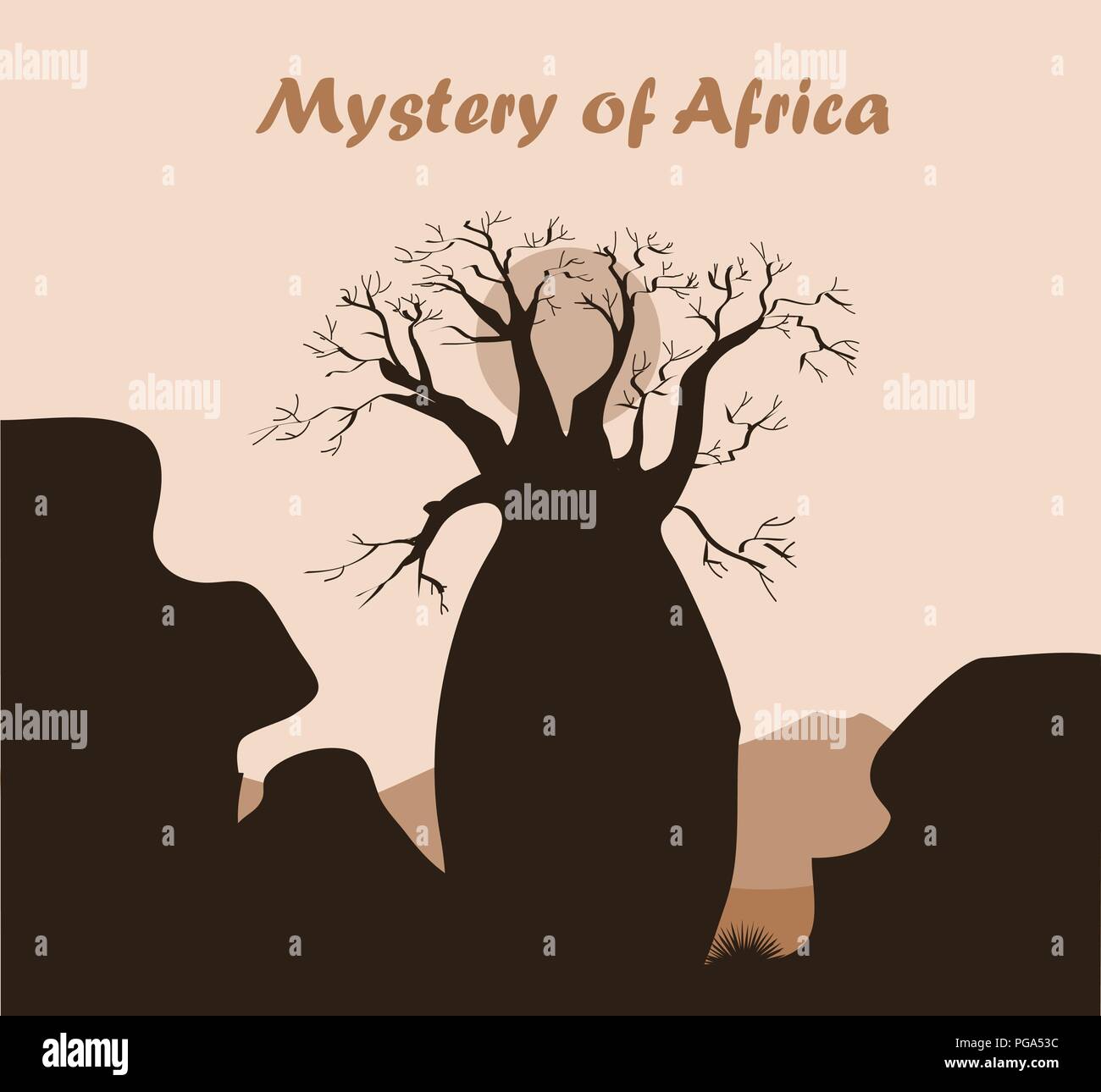 Baobab tree landscape with mountains background. Baobab silhouette ...