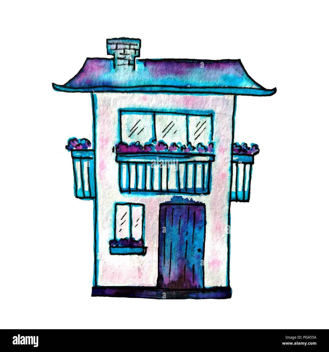 Cute watercolor painted house. Can be used for cute print design for ...
