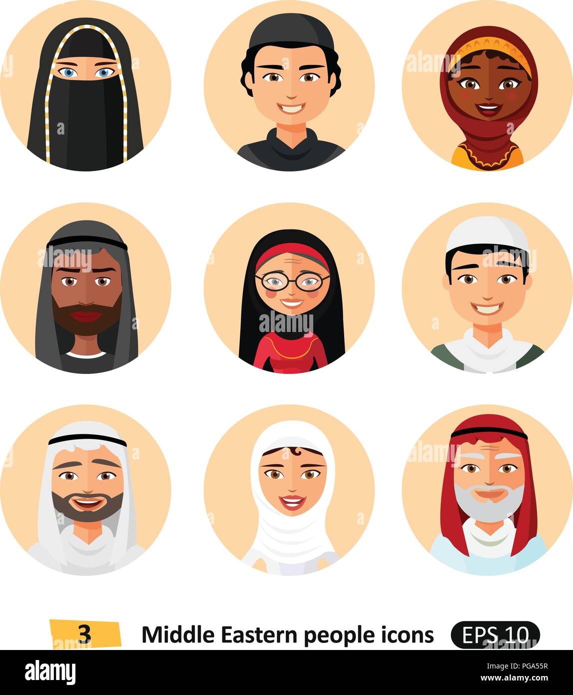 Vector middle eastern aran muslim people Icons avatar user Stock Vector ...
