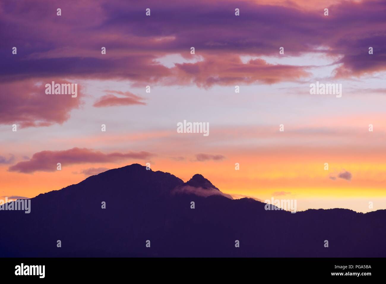 Awesome sunset over the Alps in Italy. Beautiful background with strong ...