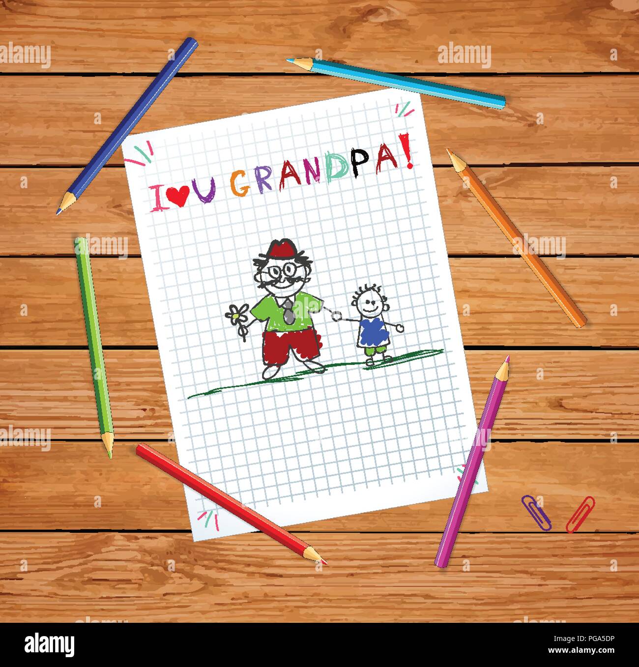 Children colorful hand drawn vector illustration with grandpa and ...