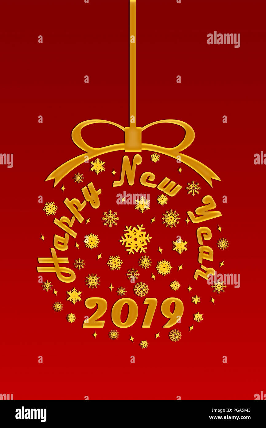 Illustration. Congratulations on the New Year 2019, red gradient ...