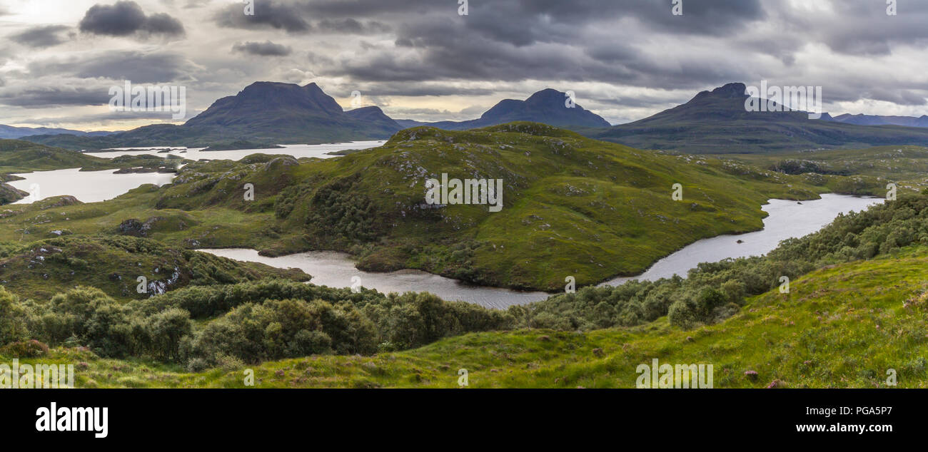 Panorama showing Suilven, Cul Mor, Cul Beag and Stac Pollaidh, in Scotland Stock Photo - Alamy