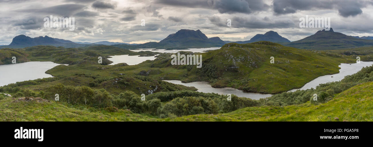 Panorama showing Suilven, Cul Mor, Cul Beag and Stac Pollaidh, in Scotland Stock Photo - Alamy
