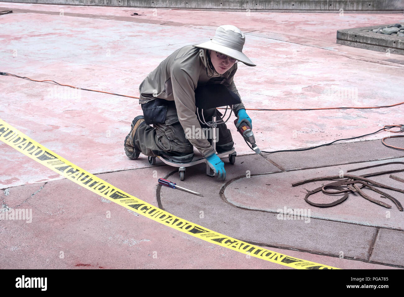 Worker at the construction site, Seattle, Washington, USA Stock Photo ...