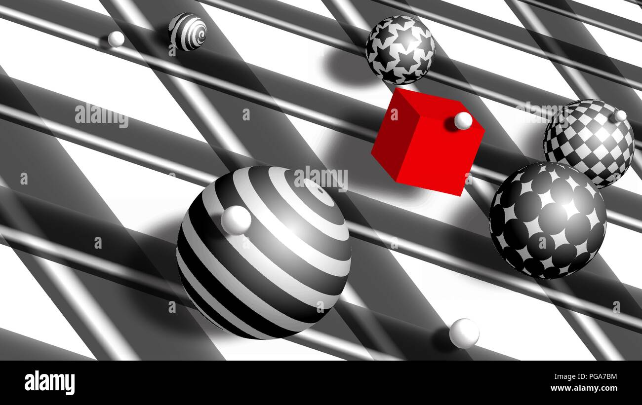 3D ball abstract background. halftone lines, circles, squares, stars ...