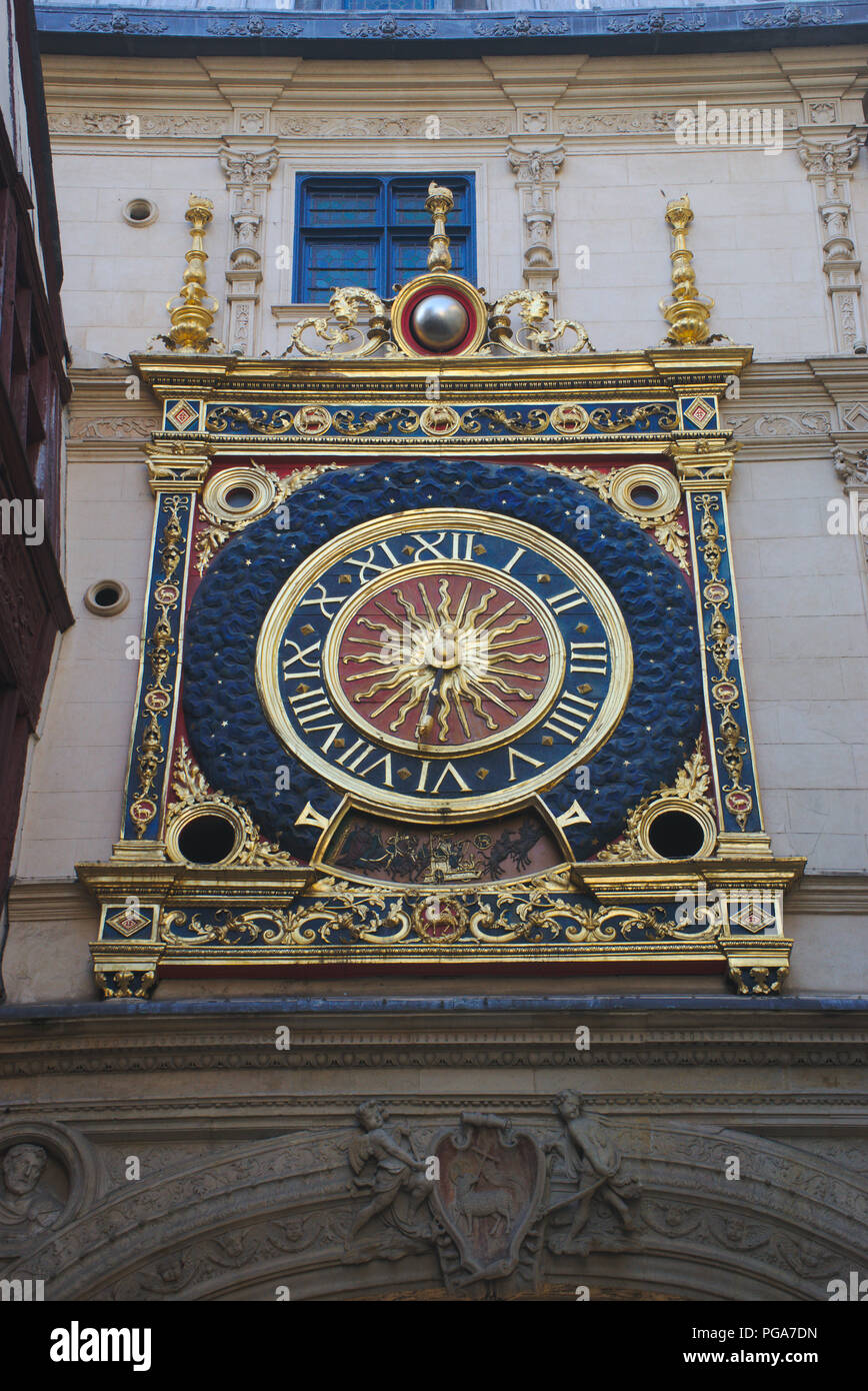 Street big clock, Rouen, Normandy. Wholesale clock detail Stock Photo ...