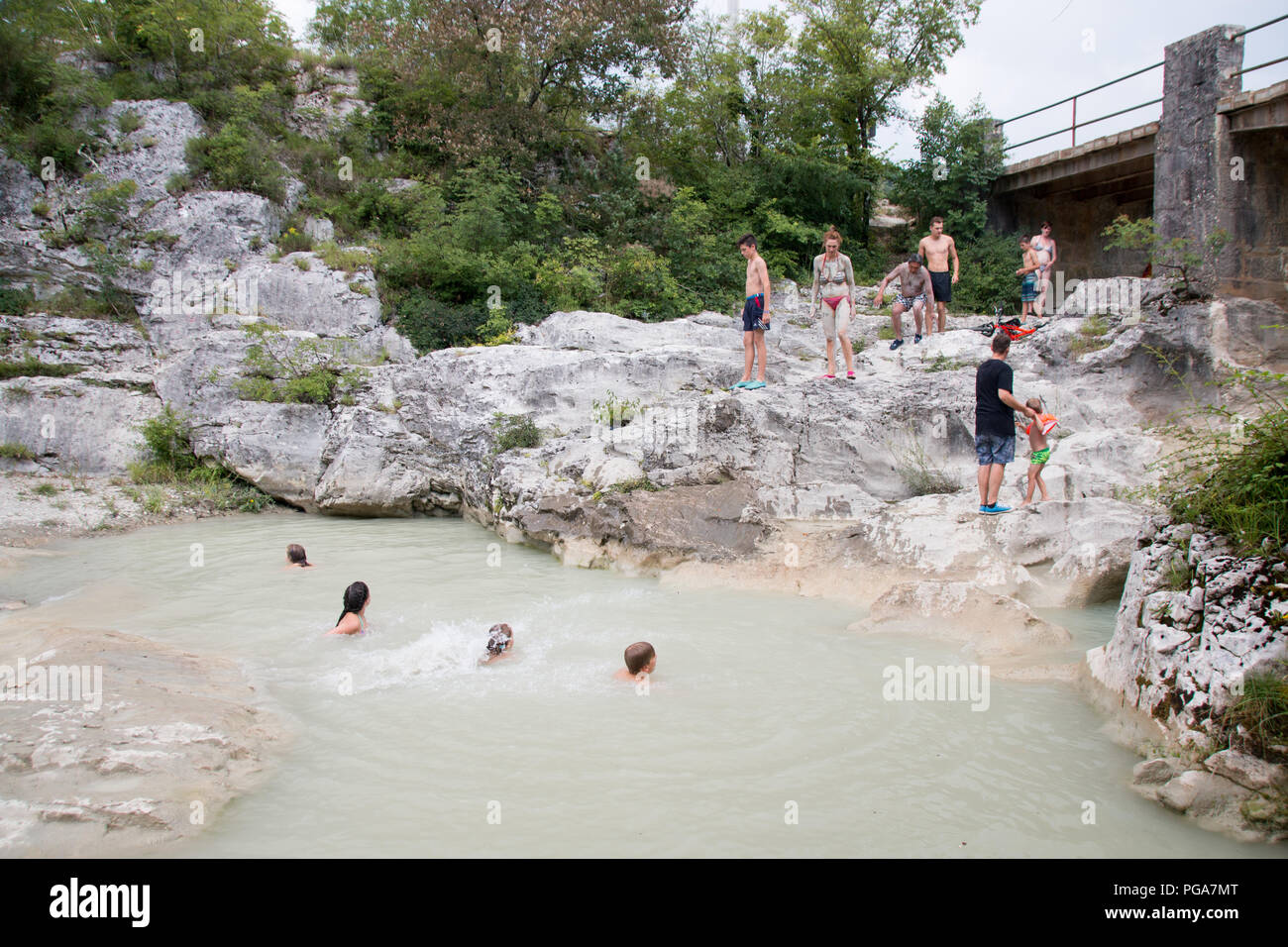 Kotli, Croatia - July 27,2018: View of the Mirna riverbed in Kotli ...