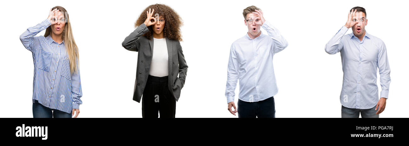 Team of business men and women doing ok gesture shocked with surprised ...