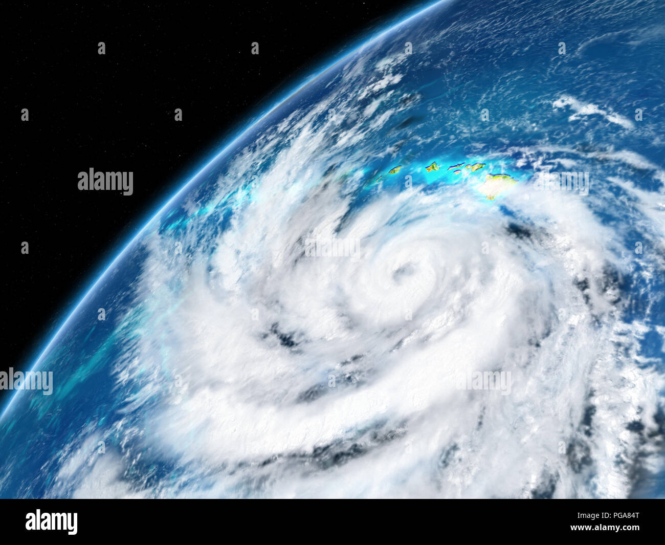 Satellite view of Hurricane Lane approaching Hawaii in August 2018. 3D ...