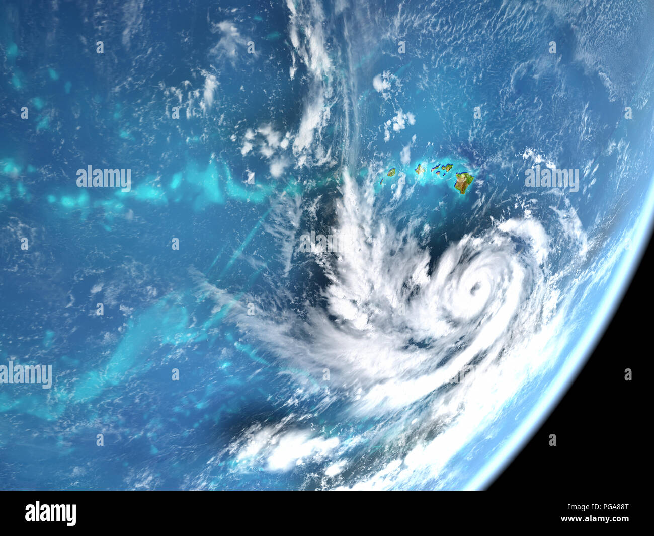Hurricane approaching Hawaii. 3D illustration. Elements of this image ...