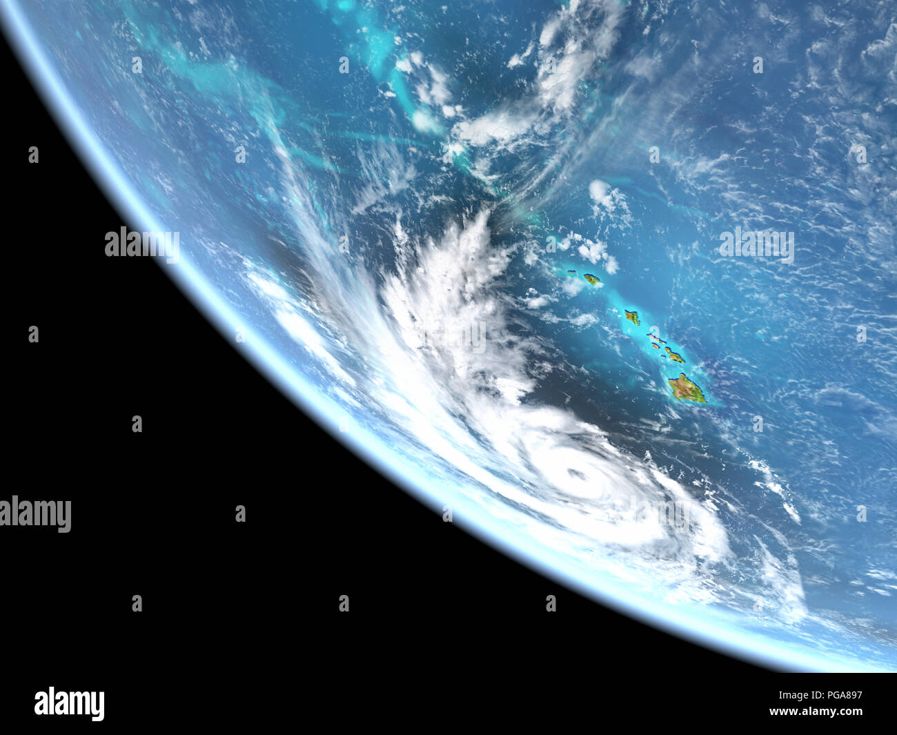 Satellite view of Hurricane Lane approaching Hawaii in August 2018. 3D ...