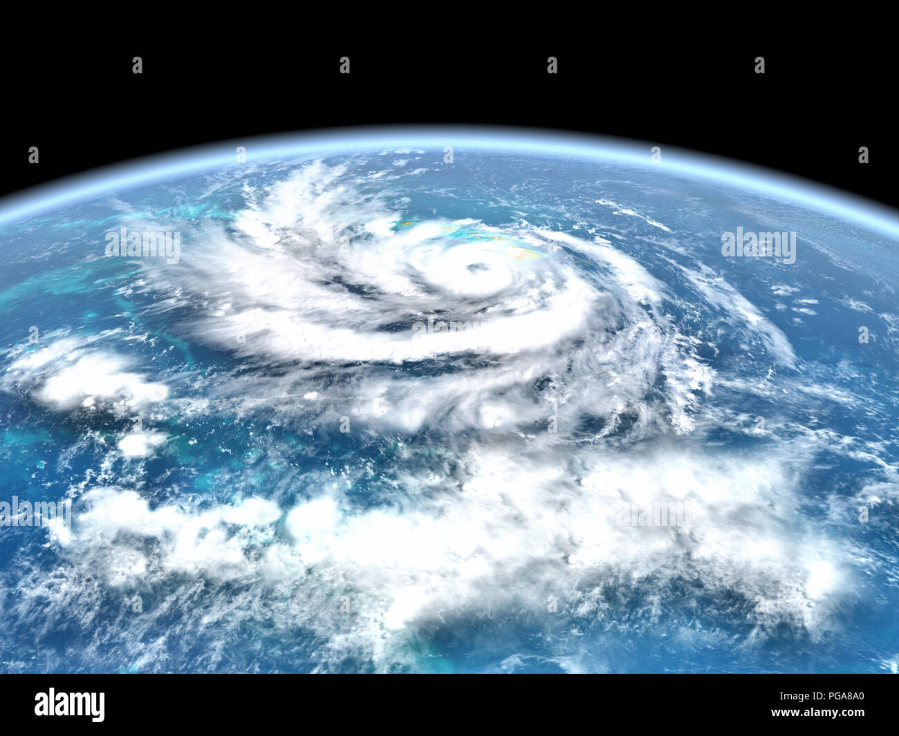 Hurricane Lane in central Pacific approaching Hawaii in August 2018. 3D ...