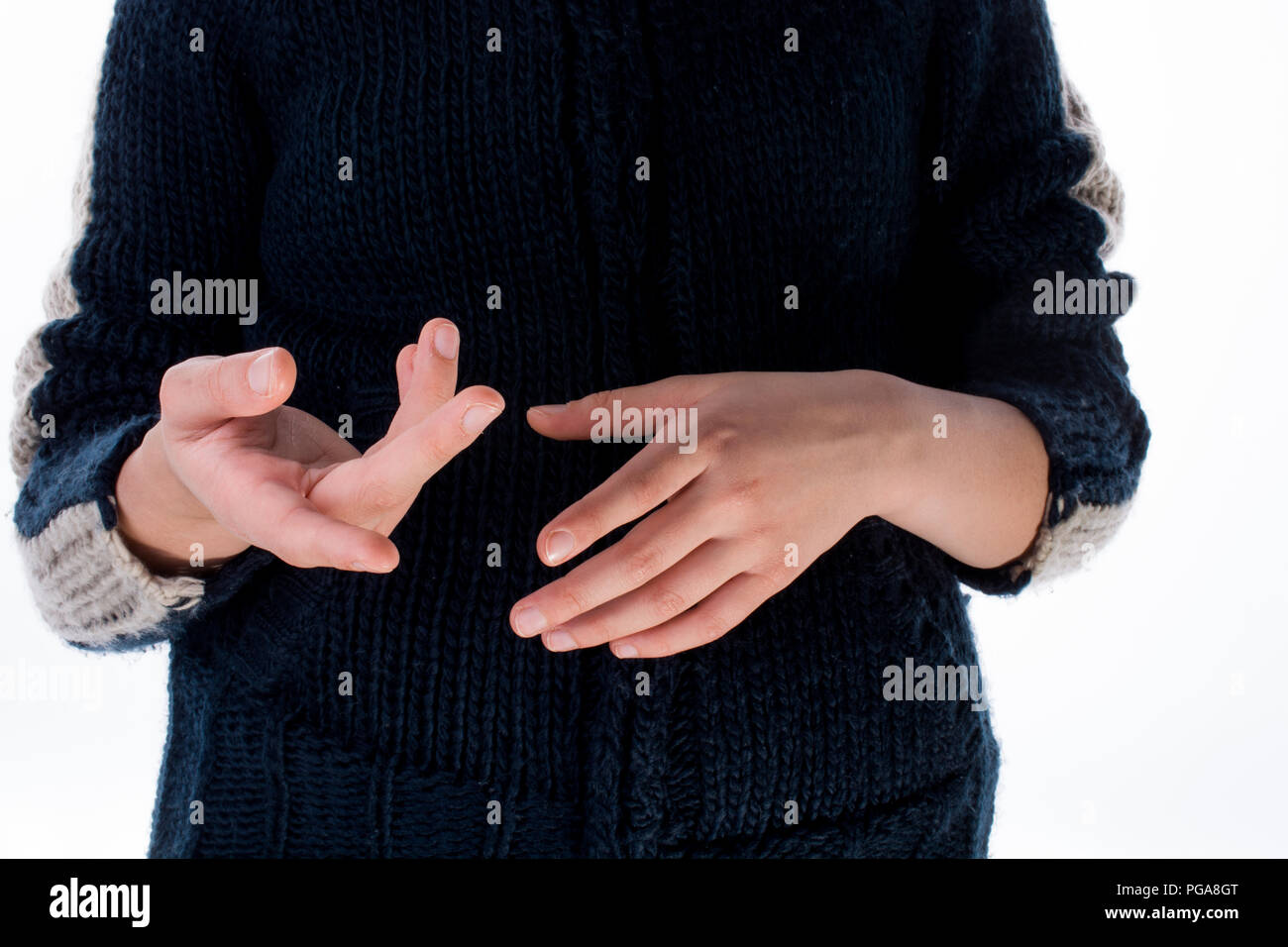 Hand making a gesture on a white background Stock Photo - Alamy