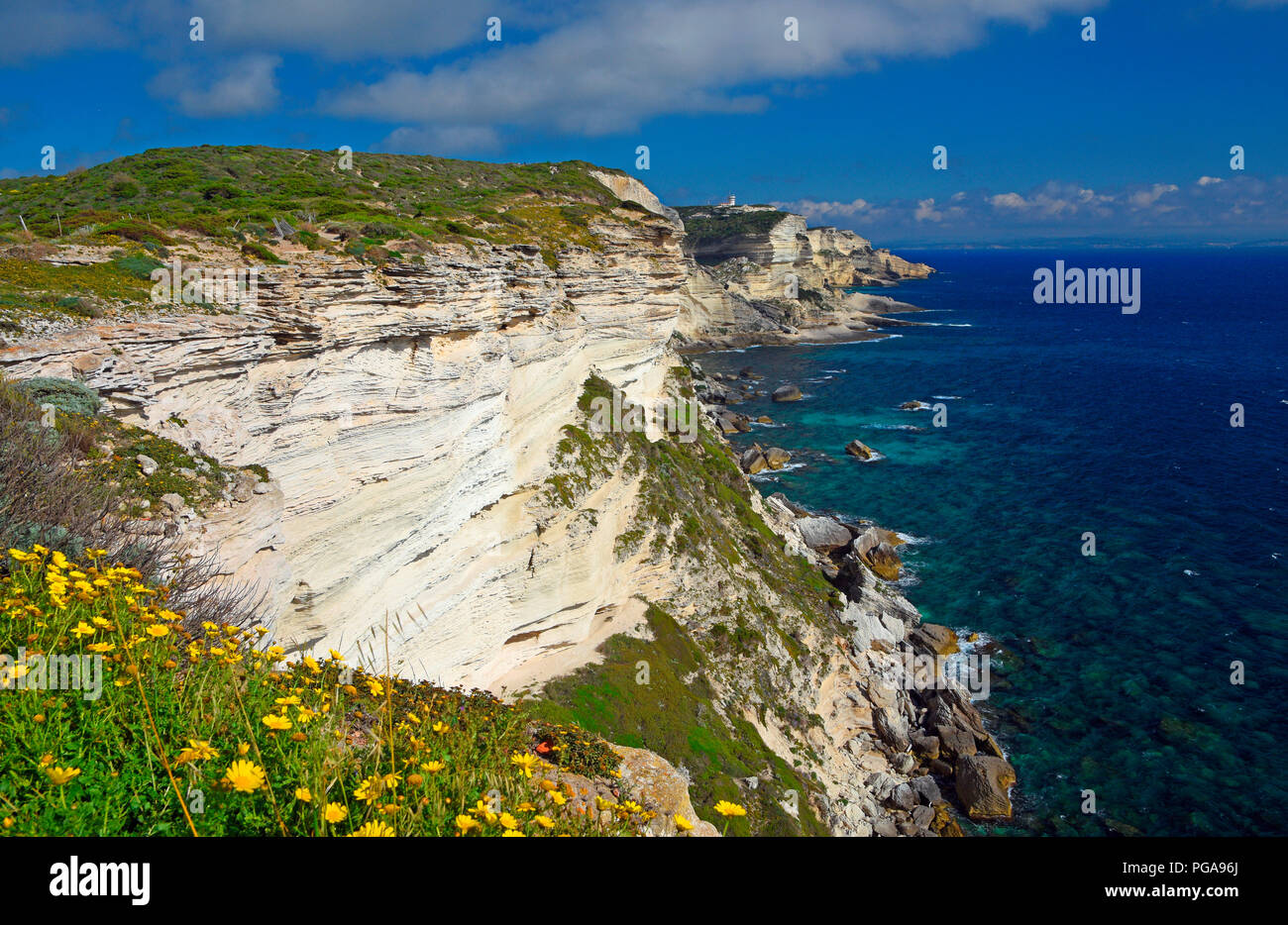 Rugged chalk cliffs and turquoise blue sea, cliffs, Bonifacio, Corsica ...