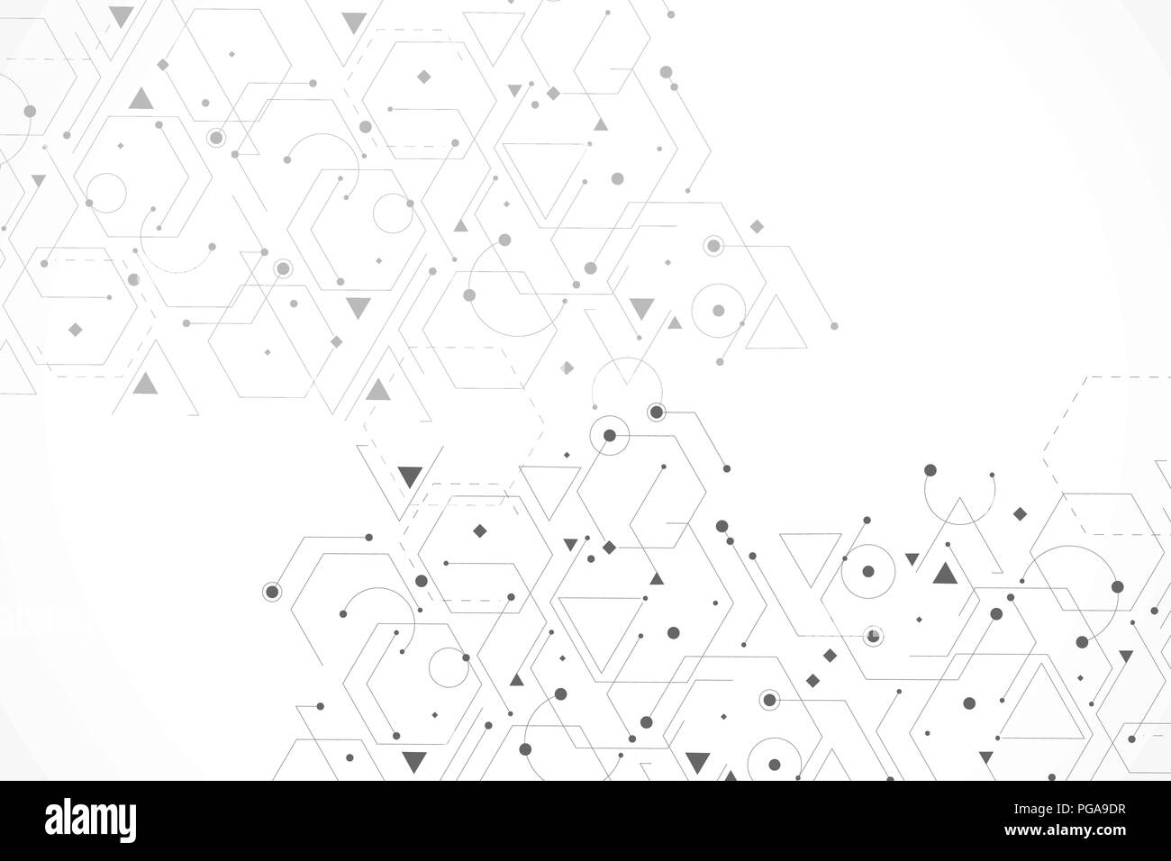 Science network pattern, connecting lines and dots. Technology hexagons structure or molecular ...