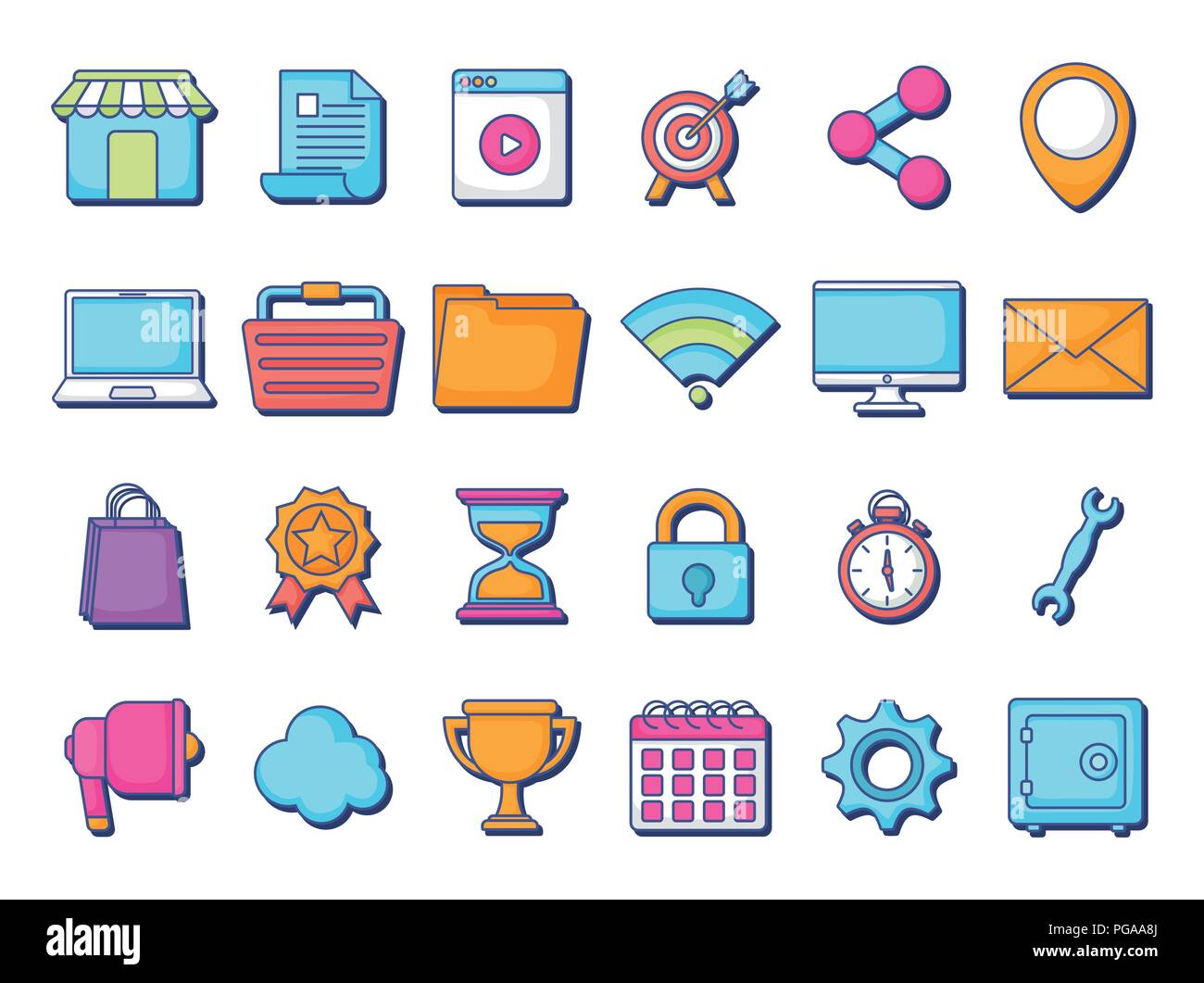 Digital marketing icon set over white background, colorful design ...